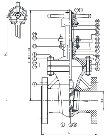 Hebel-Operations-Form-Schieber-Edelstahl-Schieber CL150 - Druck 2500